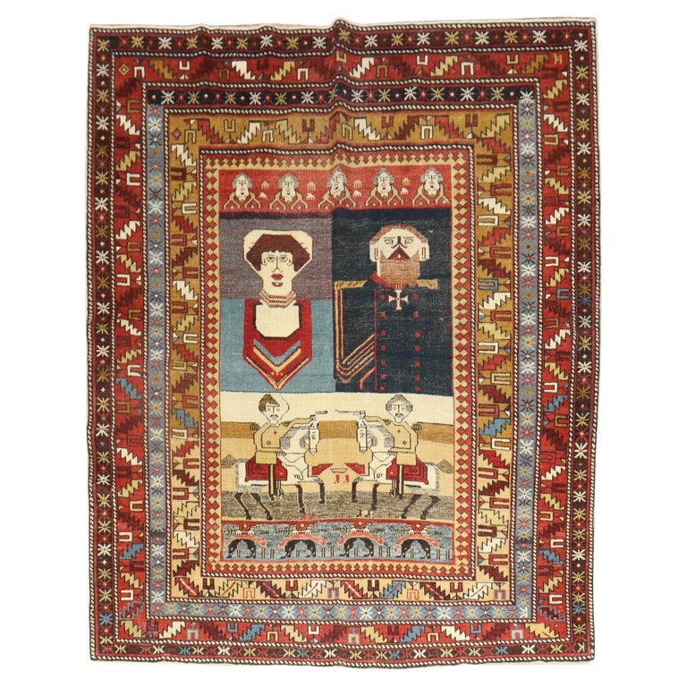 19th Century Antique Shirvan Caucasian Pictorial Rug For Sale at 1stDibs