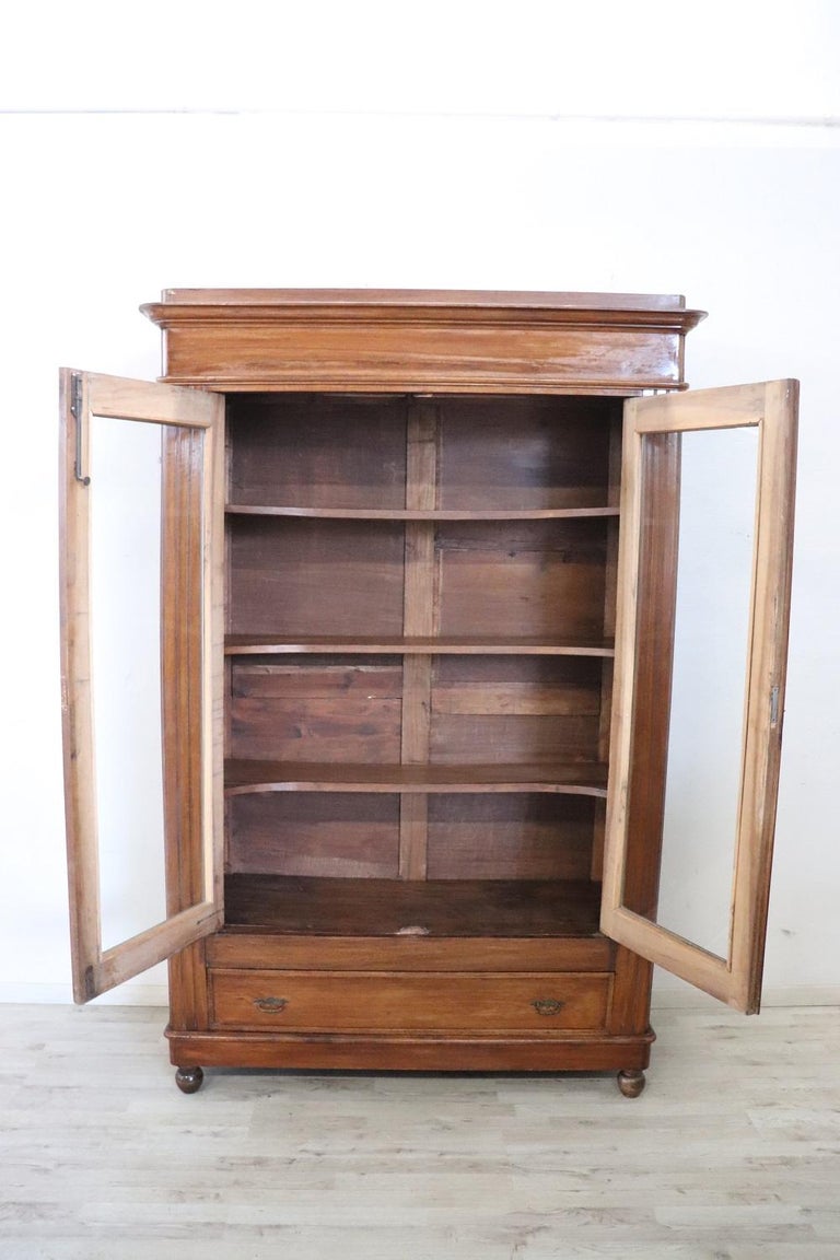 19th Century Antique Solid Walnut Bookcase or Vitrine For Sale at 1stDibs