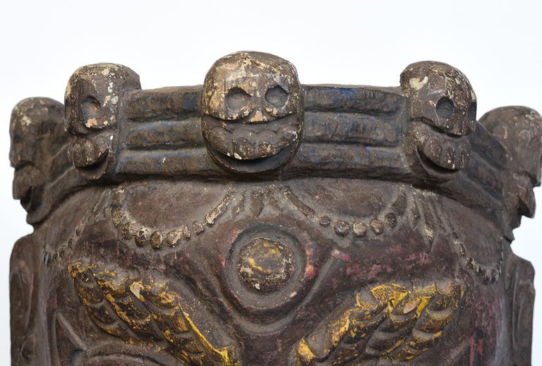 19th Century, Antique Tibetan Wooden Buddhist Mahakala Mask with Stand ...