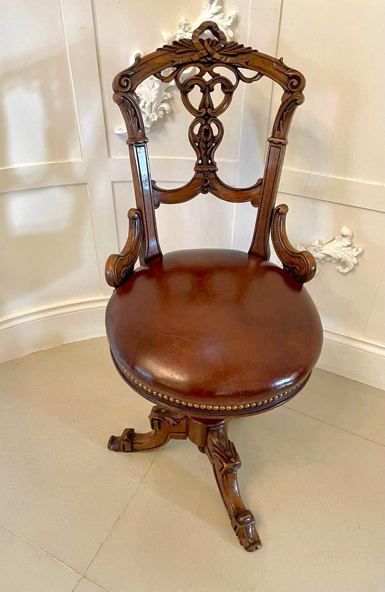 19th Century Antique Victorian Carved Walnut Revolving Music Chair at ...