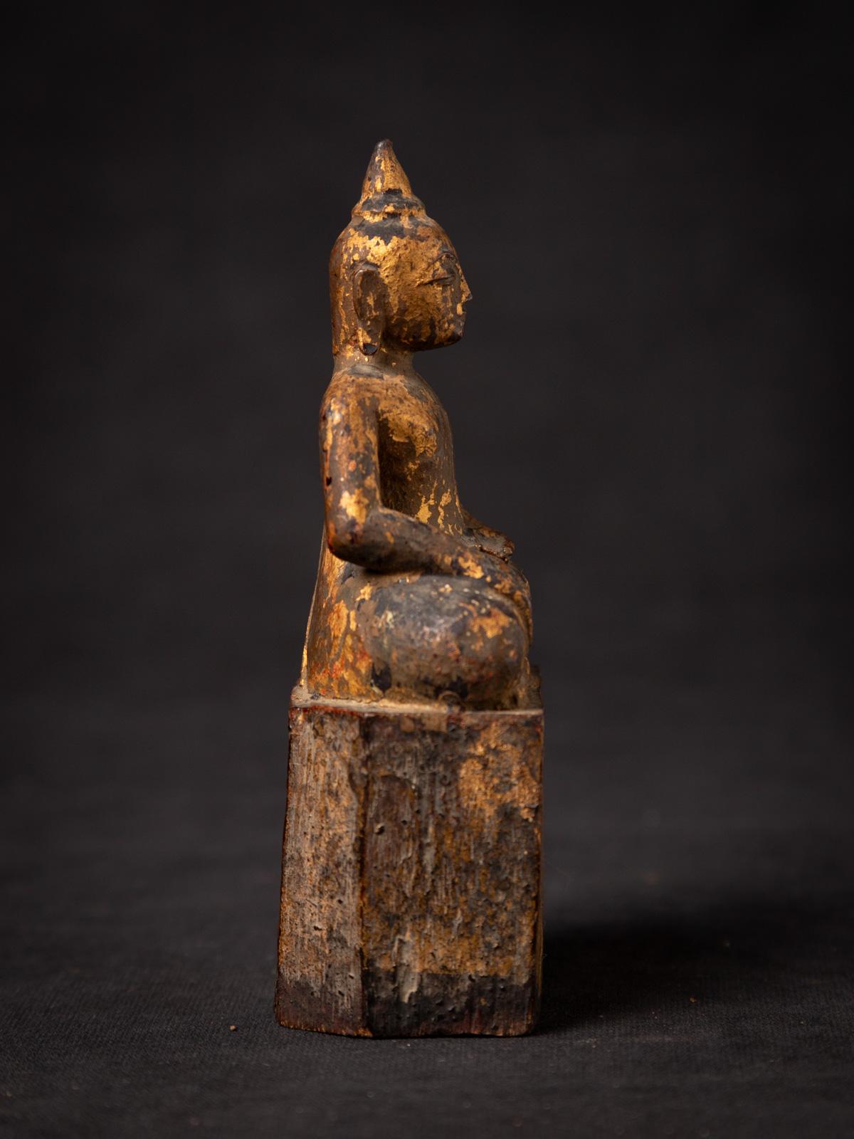 19th century Antique wooden Burmese Buddha statue in Bhumisparsha Mudra ...