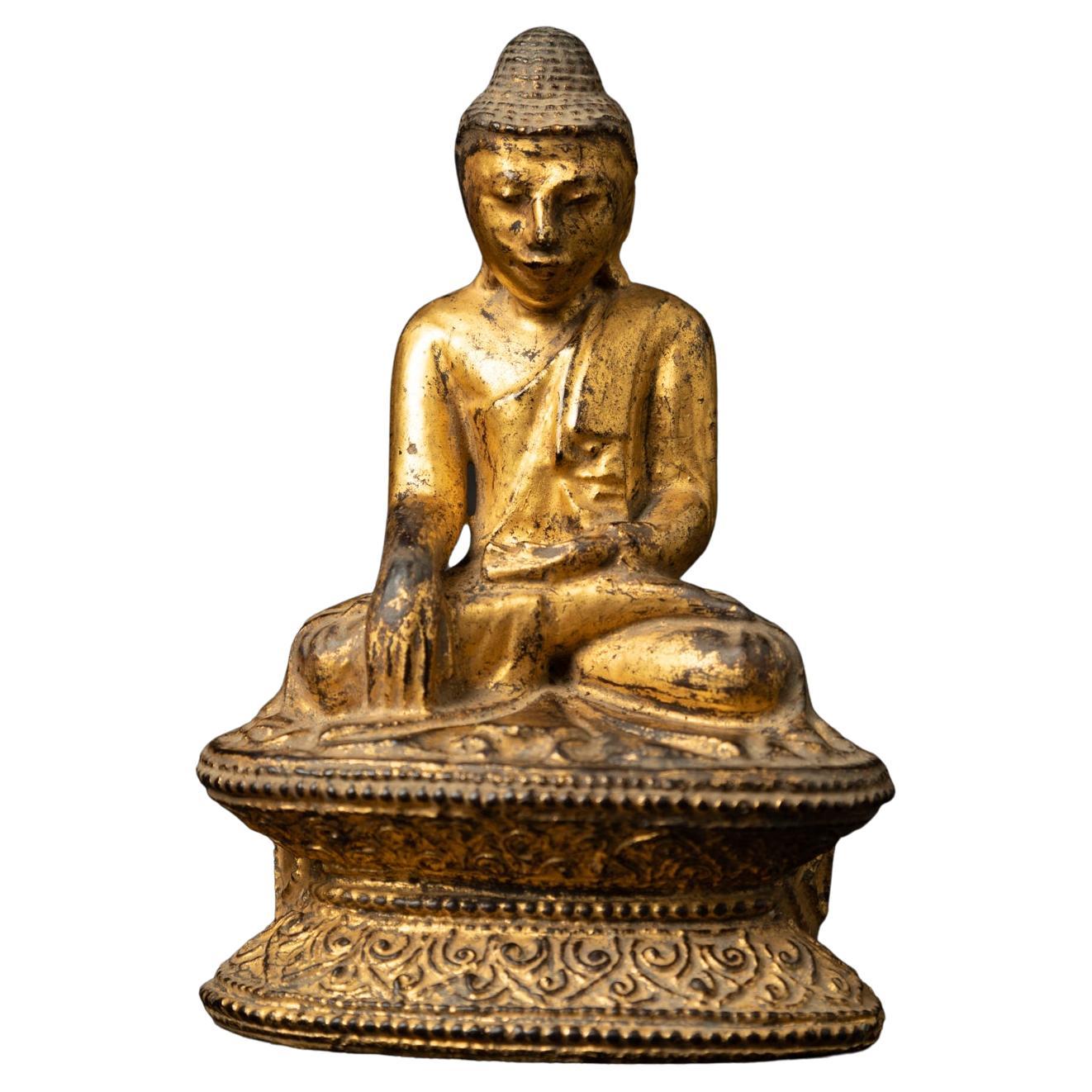 19th century antique wooden Burmese Buddha statue in Bhumisparsha Mudra ...