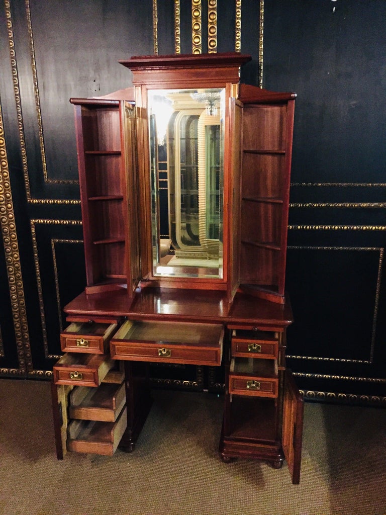 19th Century Art Deco Make-Up Table Solid Oak with 3 Mirrors in the ...