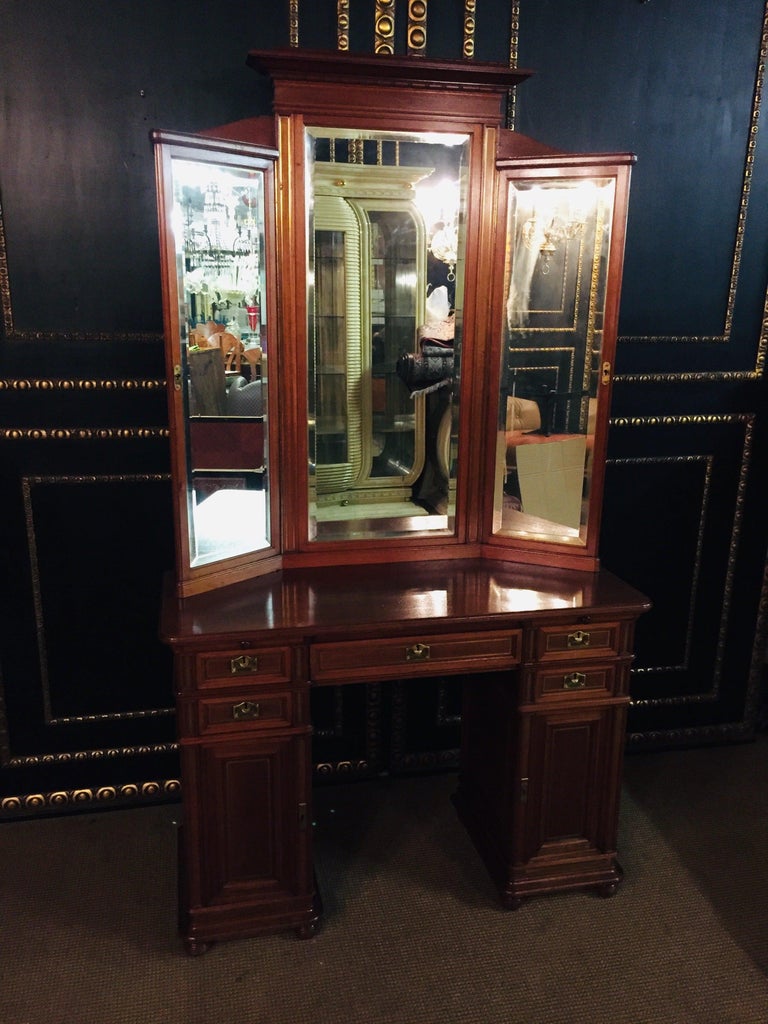 19th Century Art Deco Make-Up Table Solid Oak with 3 Mirrors in the ...