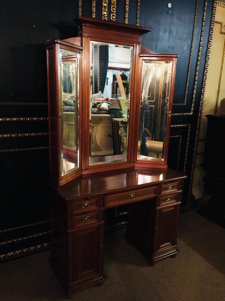 19th Century Art Deco Make-Up Table Solid Oak with 3 Mirrors in the ...