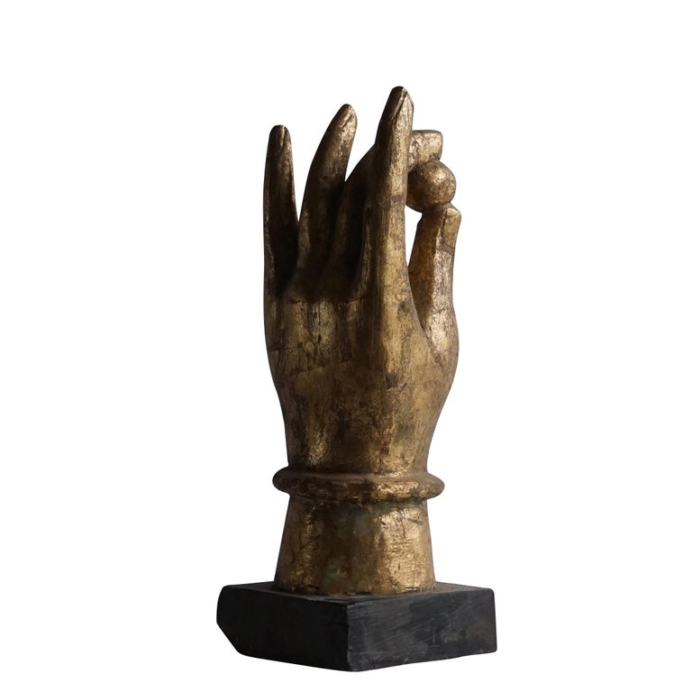 19th Century Gold Asian Tropical Wood Pearl of Wisdom Hand, Antique ...