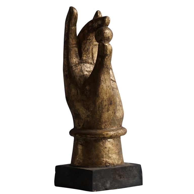 19th Century Gold Asian Tropical Wood Pearl of Wisdom Hand, Antique ...