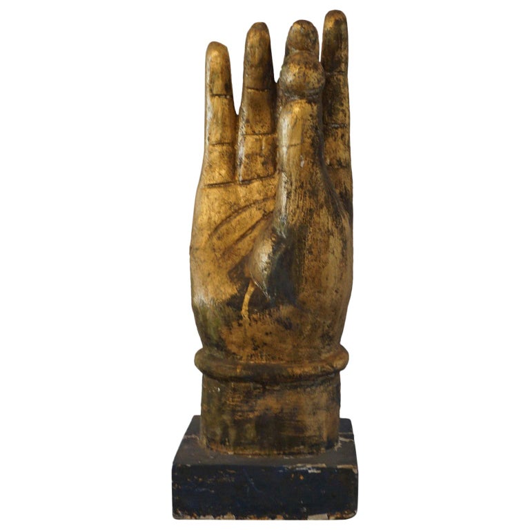 19th Century Gold Asian Tropical Wood Pearl of Wisdom Hand, Antique ...