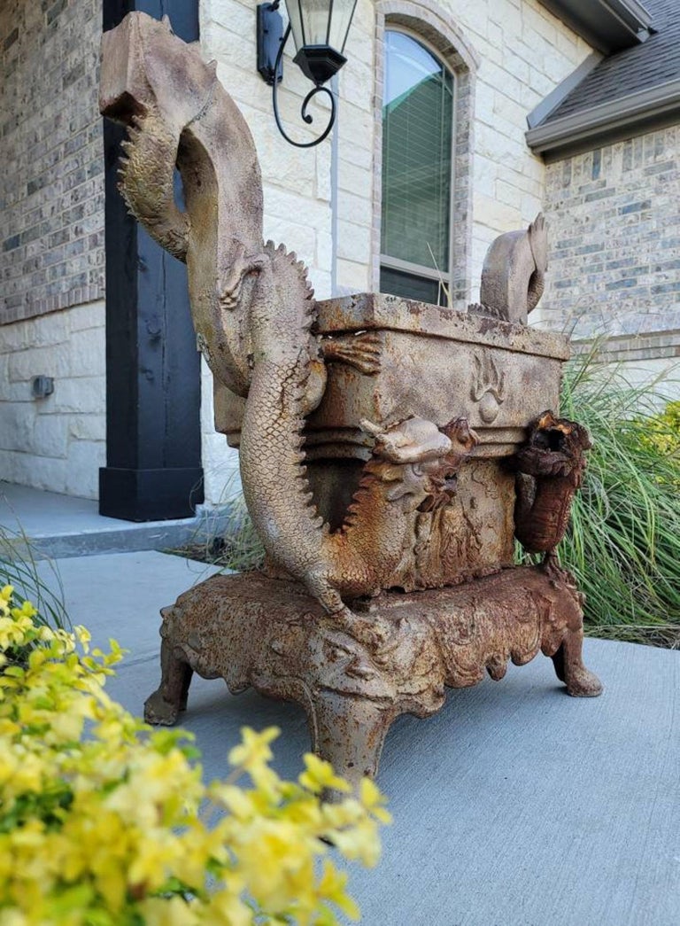 19th Century, Asian Temple Cast Iron Dragon Jardiniere For Sale at 1stDibs