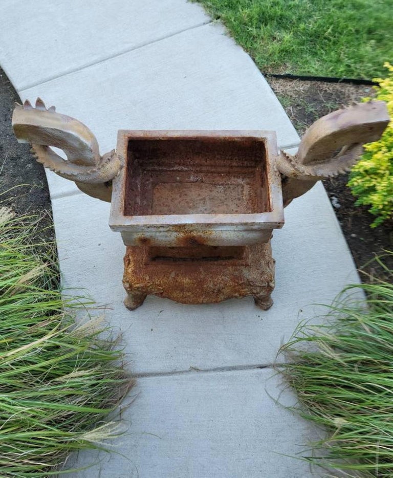 19th Century, Asian Temple Cast Iron Dragon Jardiniere For Sale at 1stDibs