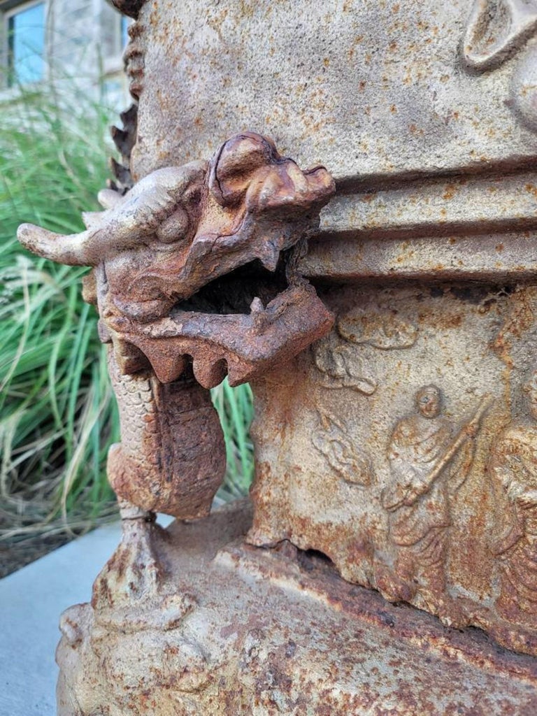 19th Century, Asian Temple Cast Iron Dragon Jardiniere For Sale at 1stDibs