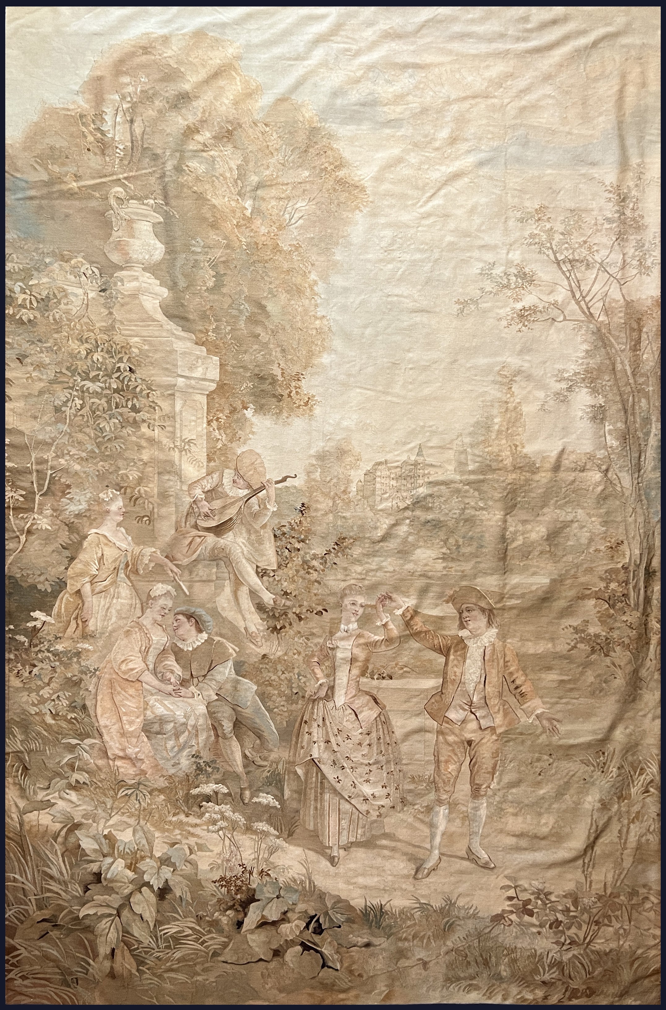 Aubusson tapestry 19th century petanque game scene - N° 1332 For Sale at 1stDibs