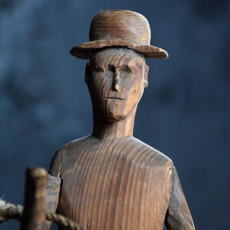 19th Century Austrian Carved Pine Folk Art Farmer and His Oxen Model ...