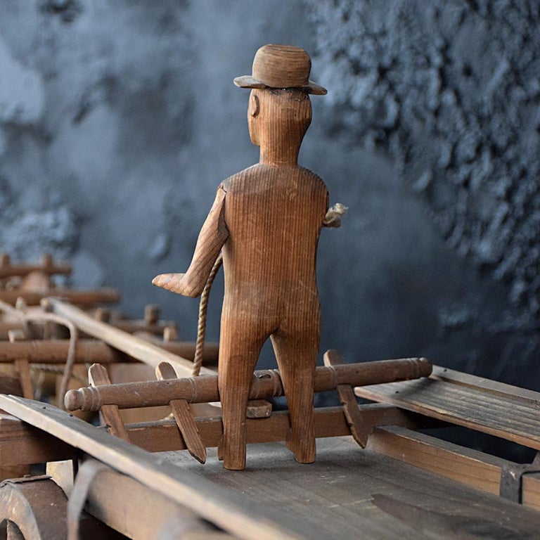 19th Century Austrian Carved Pine Folk Art Farmer and His Oxen Model ...