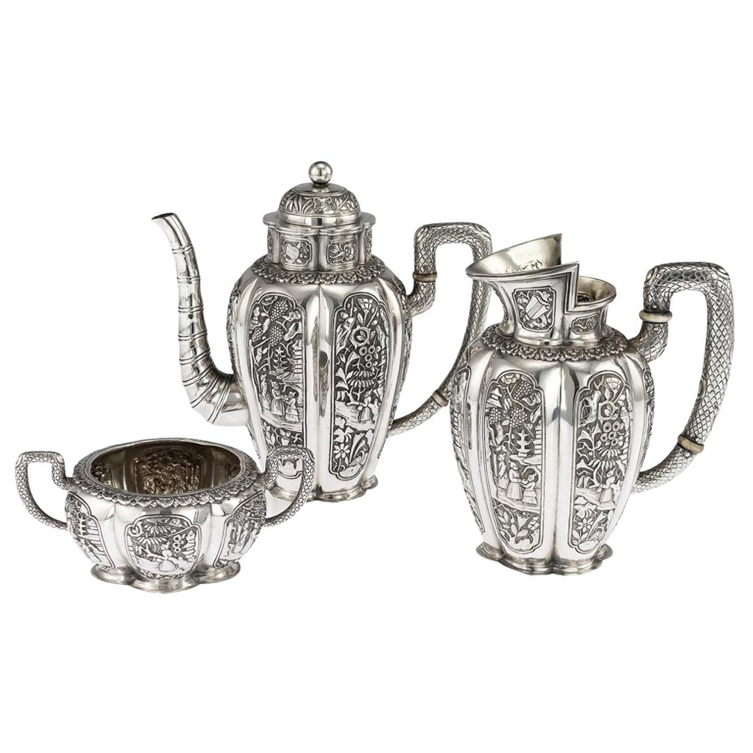 Antique 19th Century Indian Cutch Solid Silver Three-Piece Tea Set ...