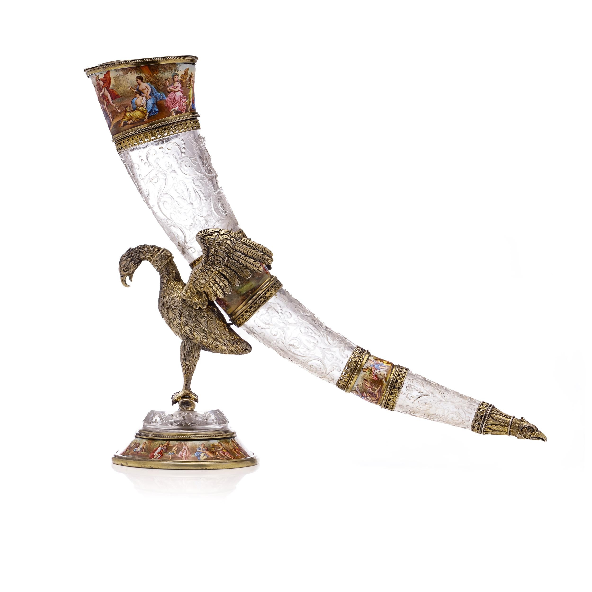 19th Century Austrian hunting horn with rock crystal and enamel by Karl ...