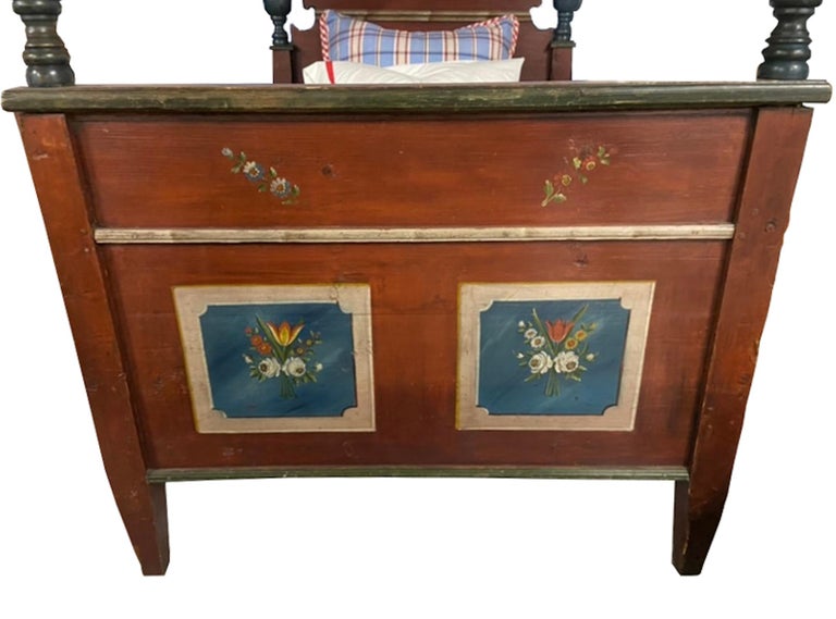 19th Century Austrian Painted Folk Art Canopy Bed at 1stDibs