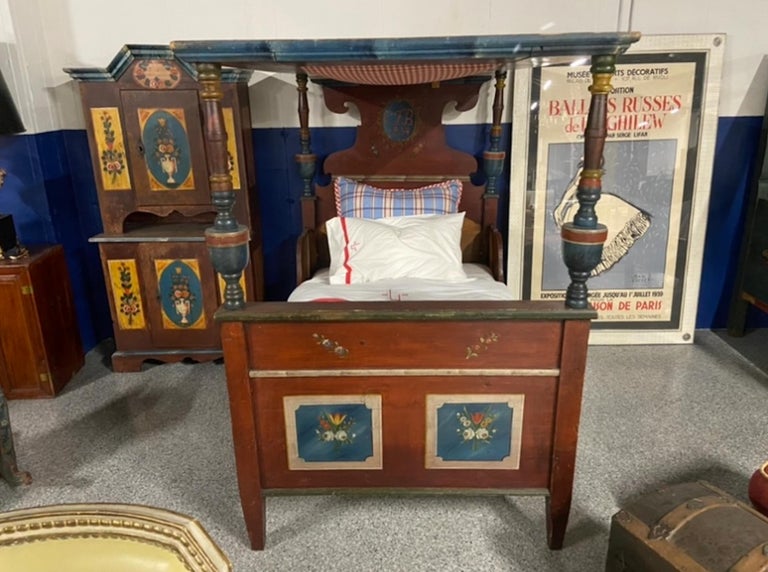 19th Century Austrian Painted Folk Art Canopy Bed at 1stDibs