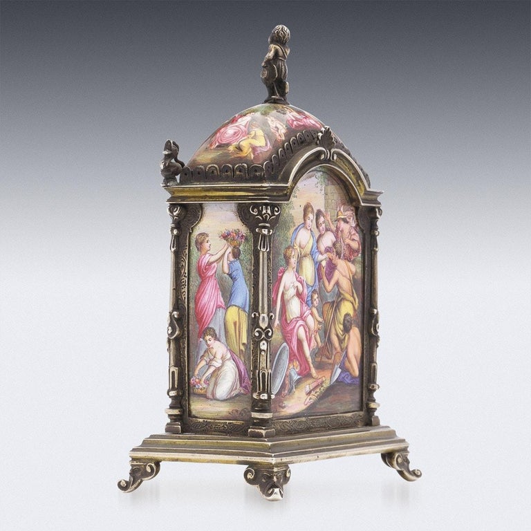 19th Century Austrian Silver and Enamel Clock, Hermann Ratzersdorfer, c ...