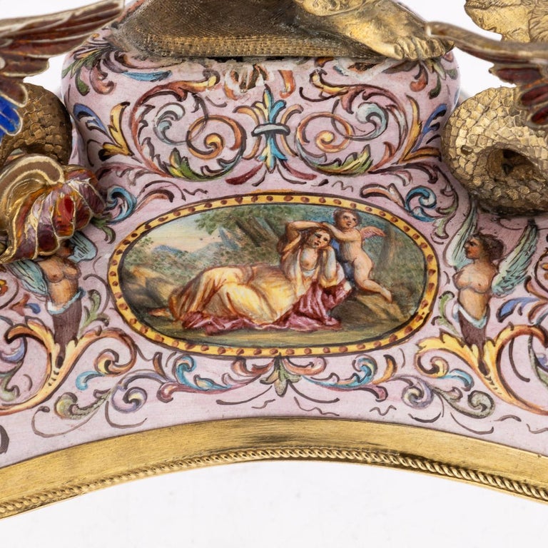 19th Century Austrian Silver-Gilt and Painted Enamel Clock, Karl Bender ...