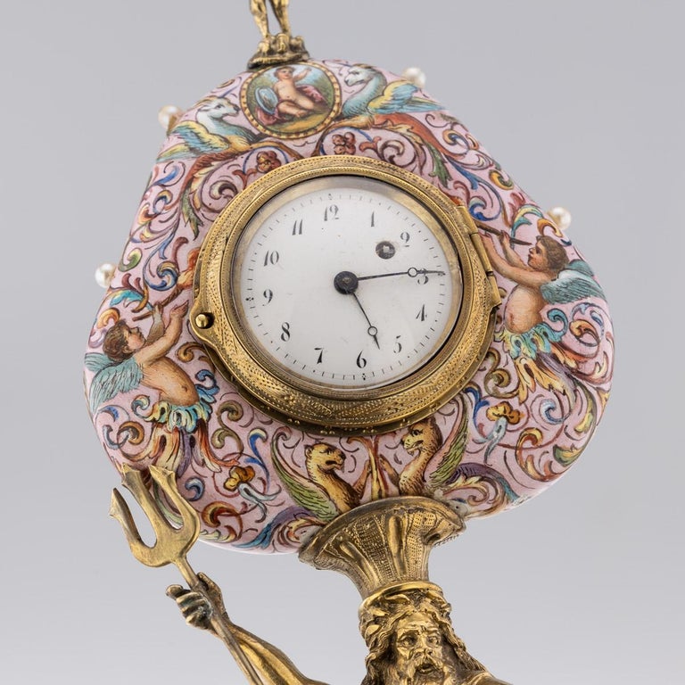 19th Century Austrian Silver-Gilt and Painted Enamel Clock, Karl Bender ...