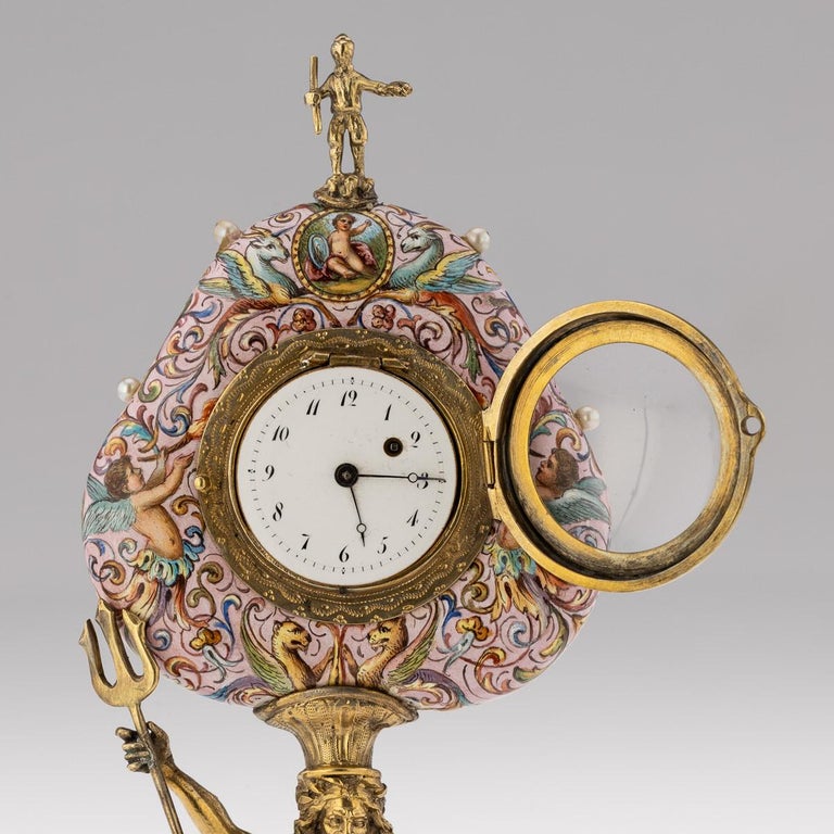 19th Century Austrian Silver-Gilt and Painted Enamel Clock, Karl Bender ...