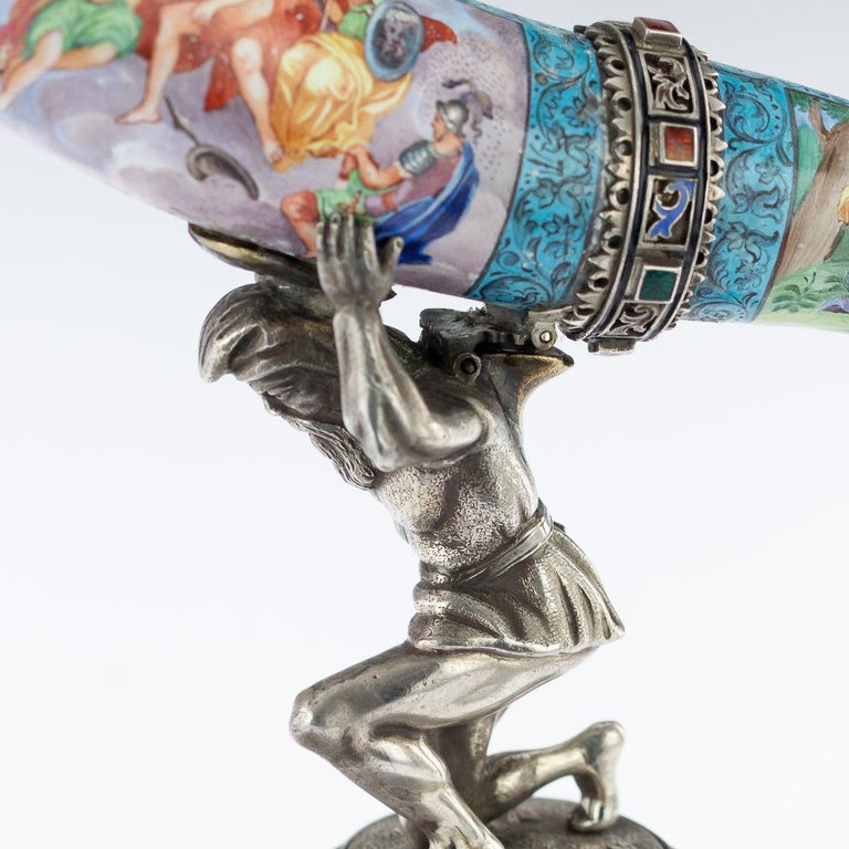 19th Century Austrian Solid Silver, Gem Set and Enamel Horn, Vienna ...