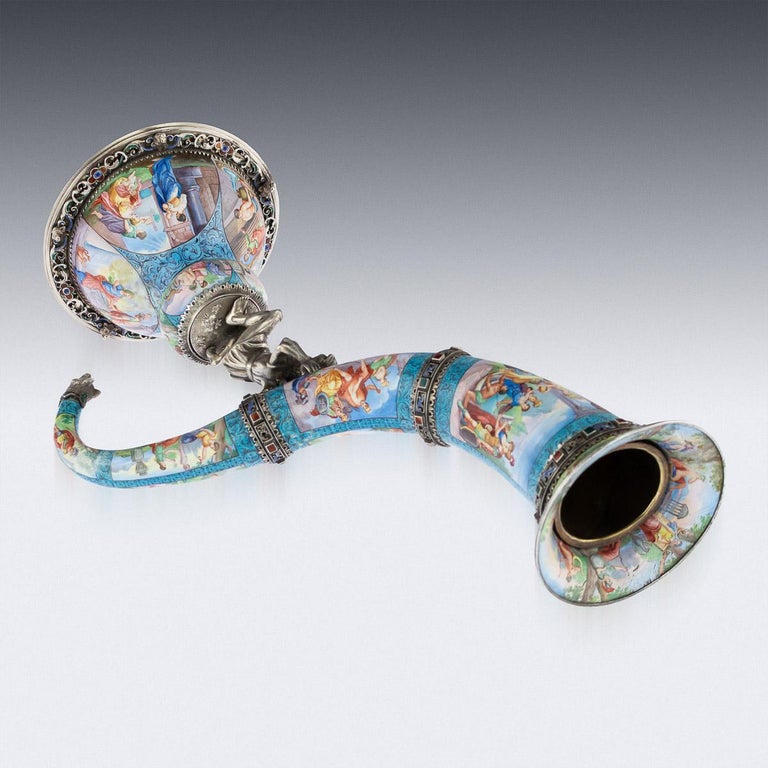 19th Century Austrian Solid Silver, Gem Set and Enamel Horn, Vienna ...