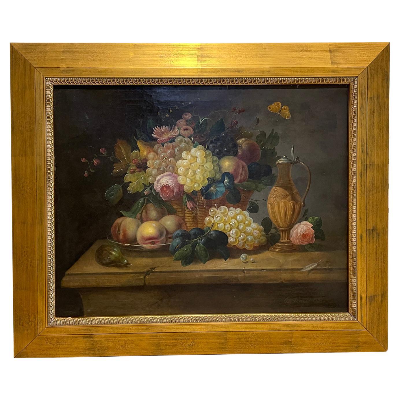19th Century French Still Life Oil Painting of Flowers by Eugène Henri Cauchois For Sale at 1stDibs