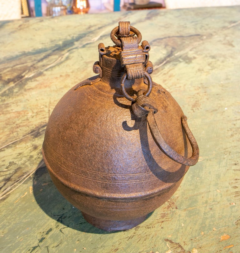 19th Century Ball-Shaped Iron Box with Hook for Hanging and a Lock For ...