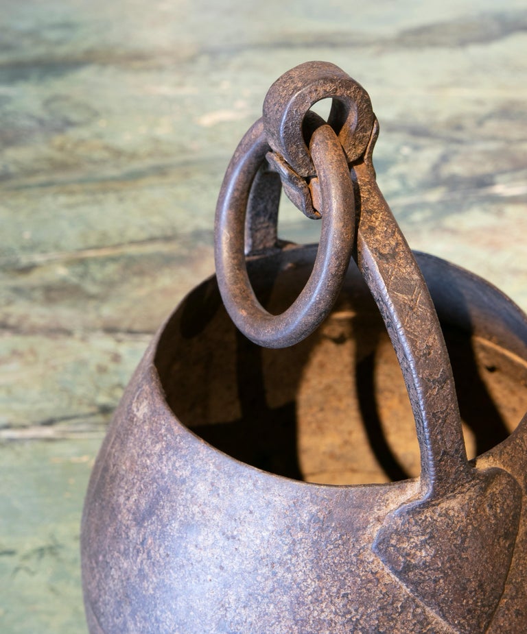 19th Century Ball-Shaped Iron Box with Hook for Hanging For Sale at 1stDibs