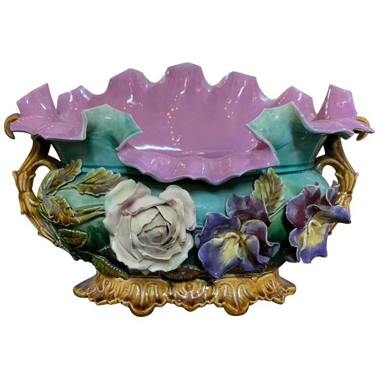 19th Century Barbotine Floral Centerpiece at 1stDibs