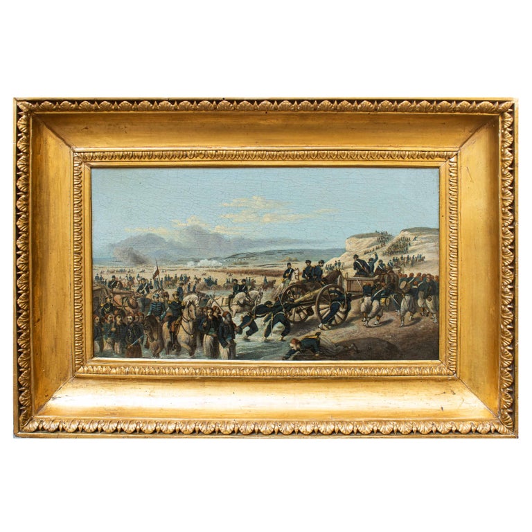 19th Century Battle Scene Painting Oil on Canvas For Sale at 1stDibs