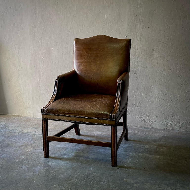 19th Century Belgian Leather Arm Chair For Sale at 1stDibs