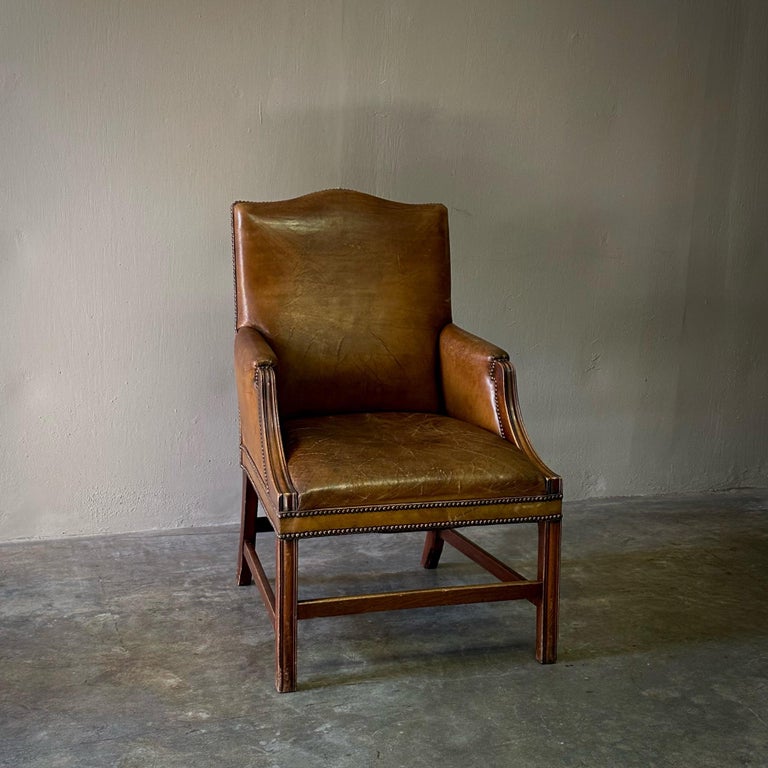 19th Century Belgian Leather Arm Chair For Sale at 1stDibs