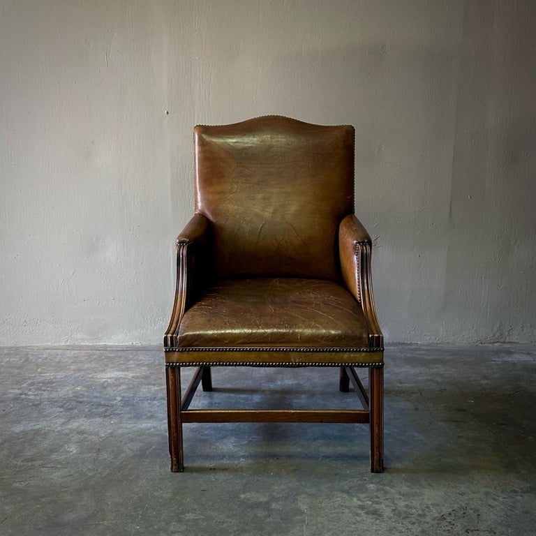 19th Century Belgian Leather Arm Chair For Sale at 1stDibs