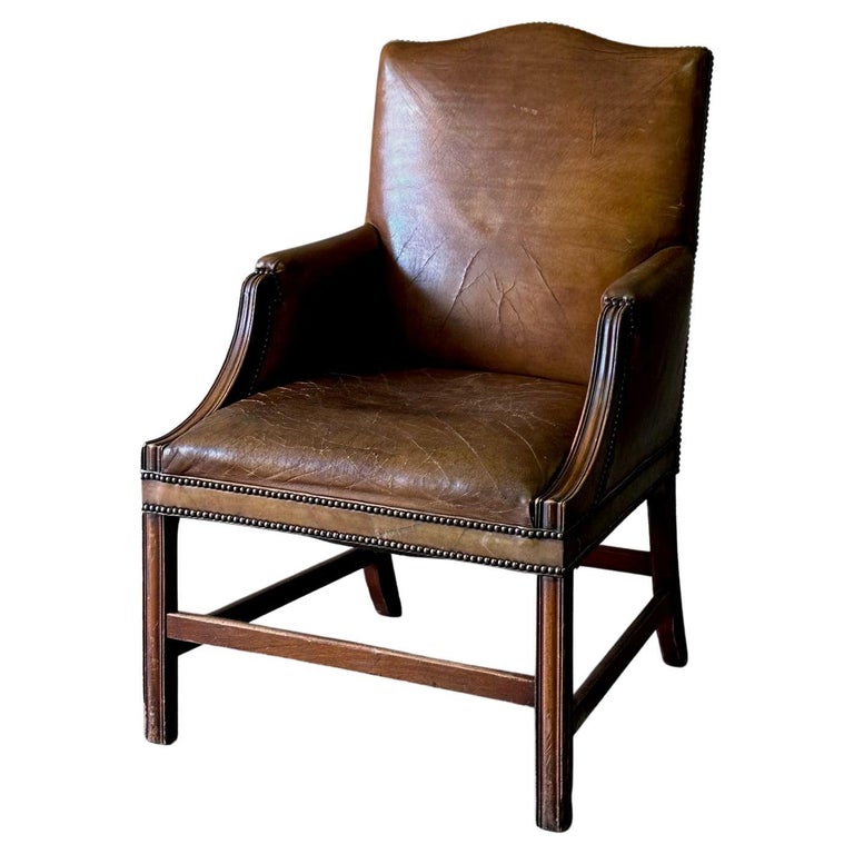 19th Century Belgian Leather Arm Chair For Sale at 1stDibs