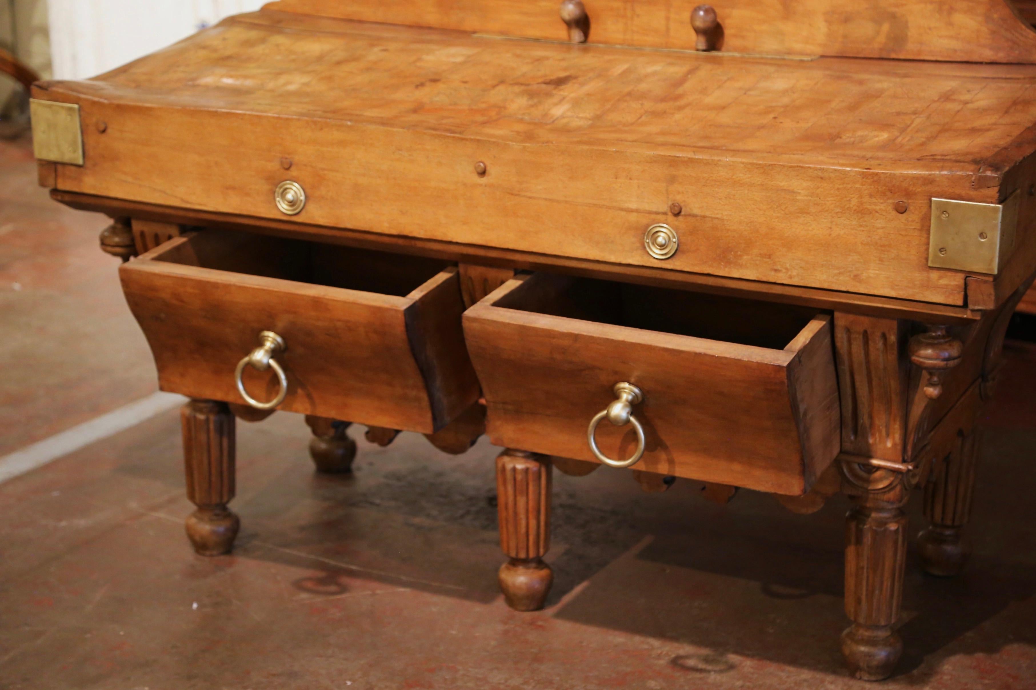19th Century Belgium Carved Butcher Block with Back and Meat Cleaver ...