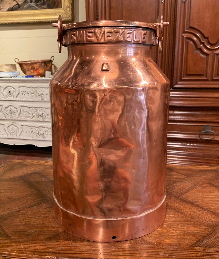 19th Century Belgium Polished Copper Plated Milk Container with Handles ...