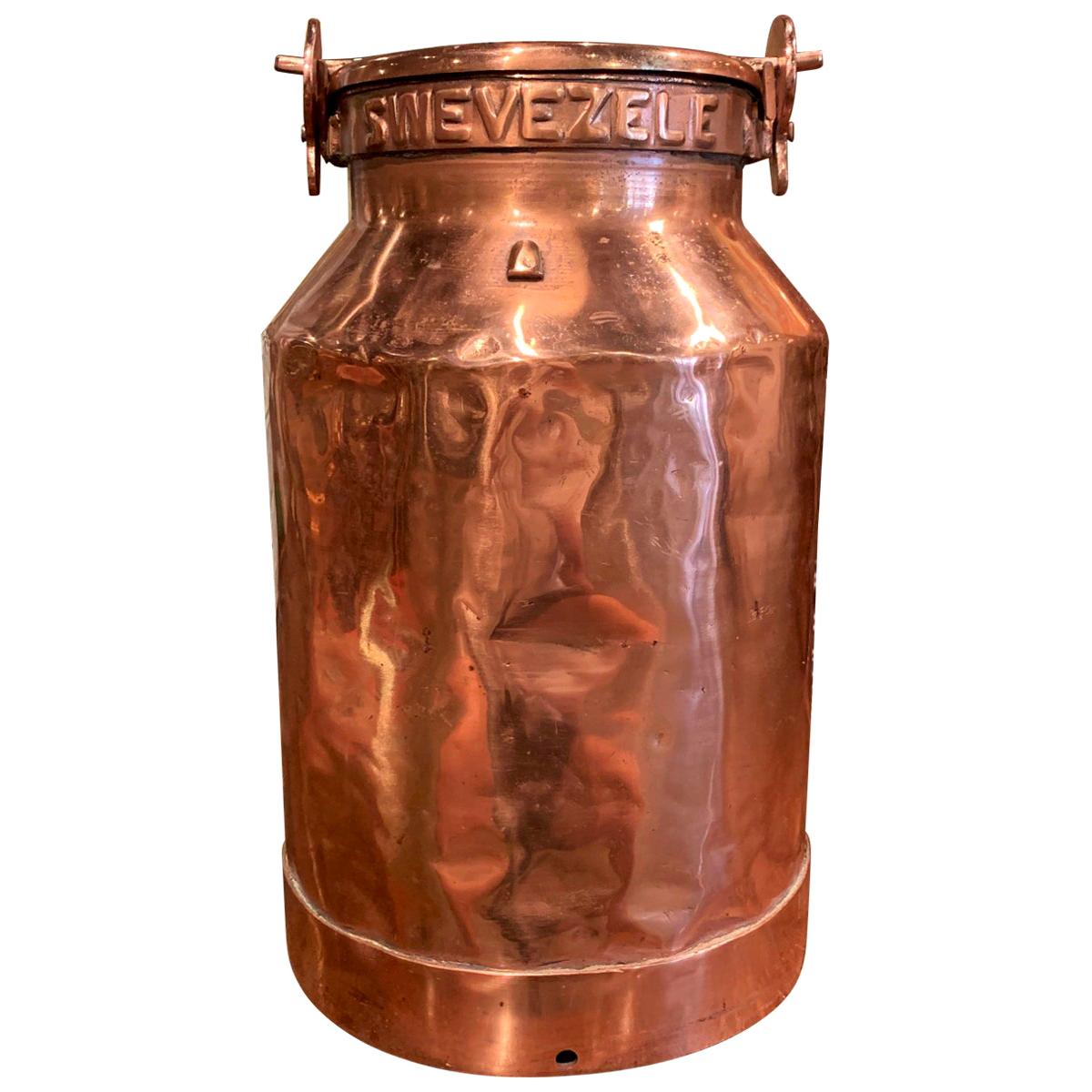 19th Century French Patinated Brass Milk Container with Handle and Lid ...