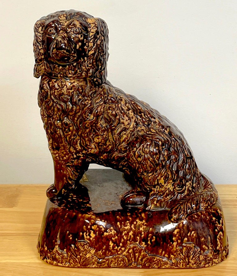 19th Century Bennington Pottery Seated Spaniel with Treacle Glaze ...