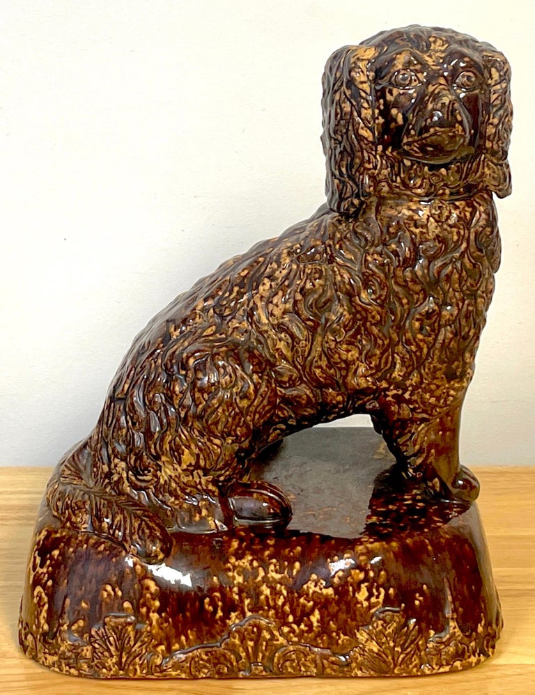 19th Century Bennington Pottery Seated Spaniel with Treacle Glaze ...