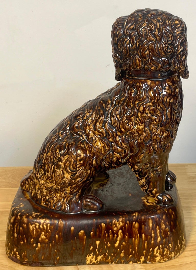 19th Century Bennington Pottery Seated Spaniel with Treacle Glaze ...
