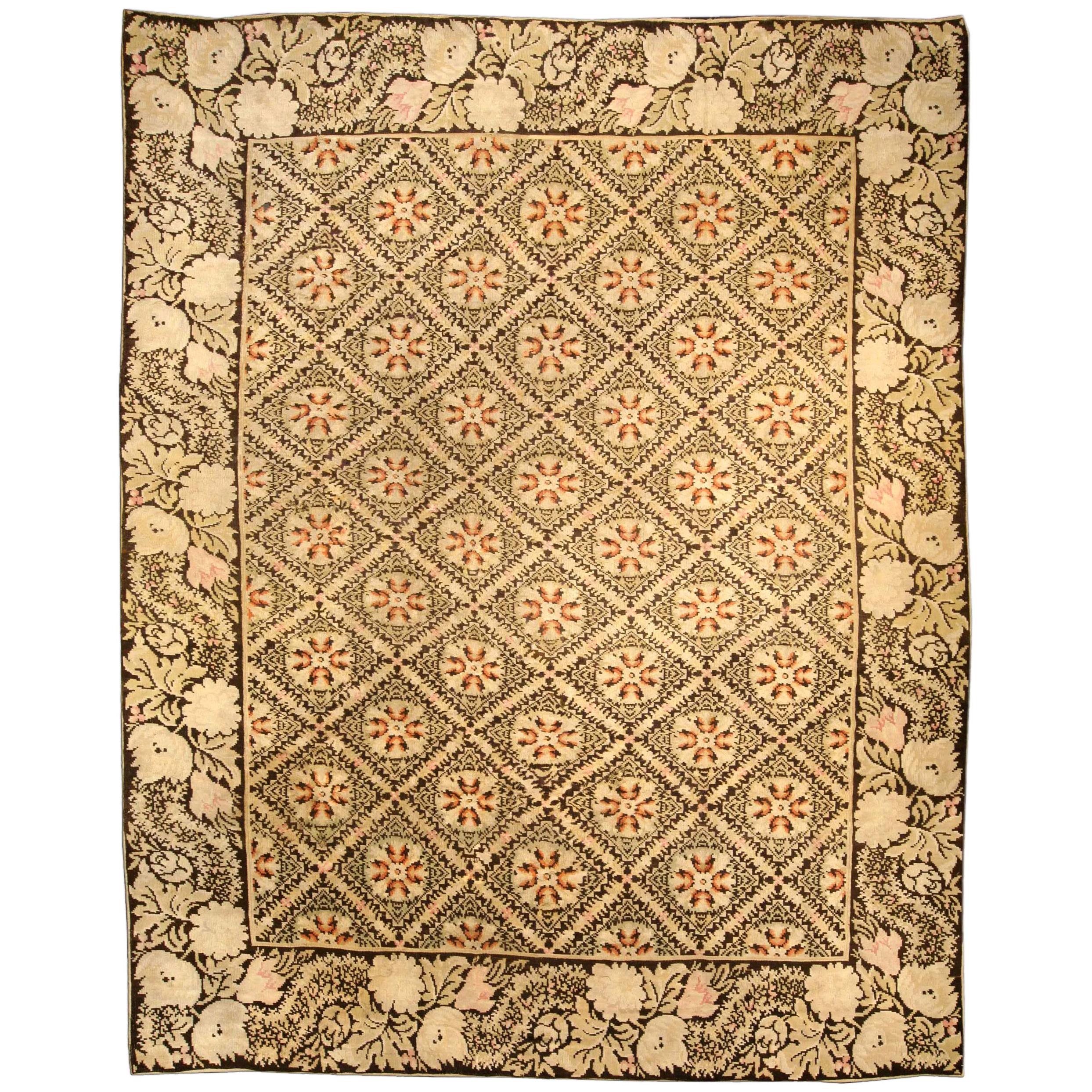 19th Century Russian Bessarabian Botanic Wool Rug For Sale at 1stDibs