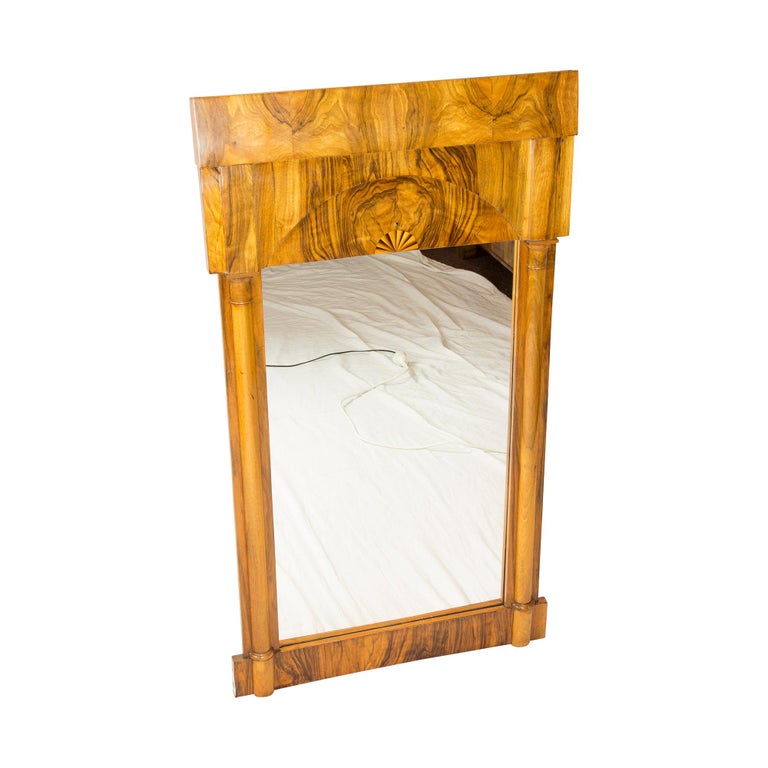19th Century, Biedermeier Walnut Pillar Mirror For Sale at 1stDibs
