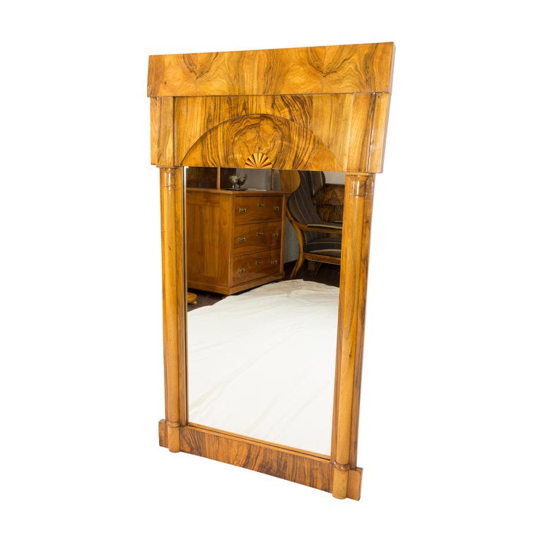 19th Century, Biedermeier Walnut Pillar Mirror For Sale at 1stDibs