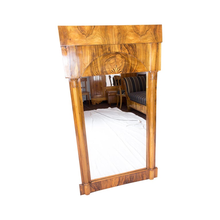 19th Century, Biedermeier Walnut Pillar Mirror For Sale at 1stDibs