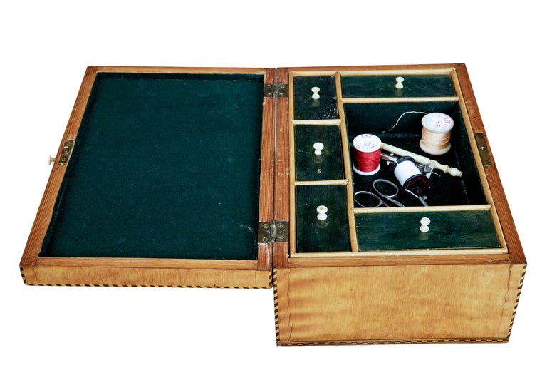 19th Century Birch Sewing Box with Stringing For Sale at 1stDibs