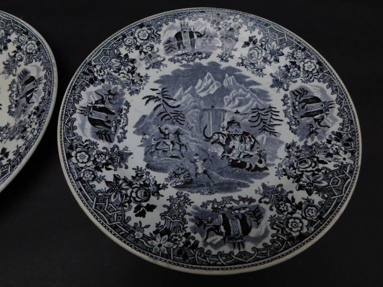 19th Century Black and White Transfer Ware Plates Showing Hanibal's ...