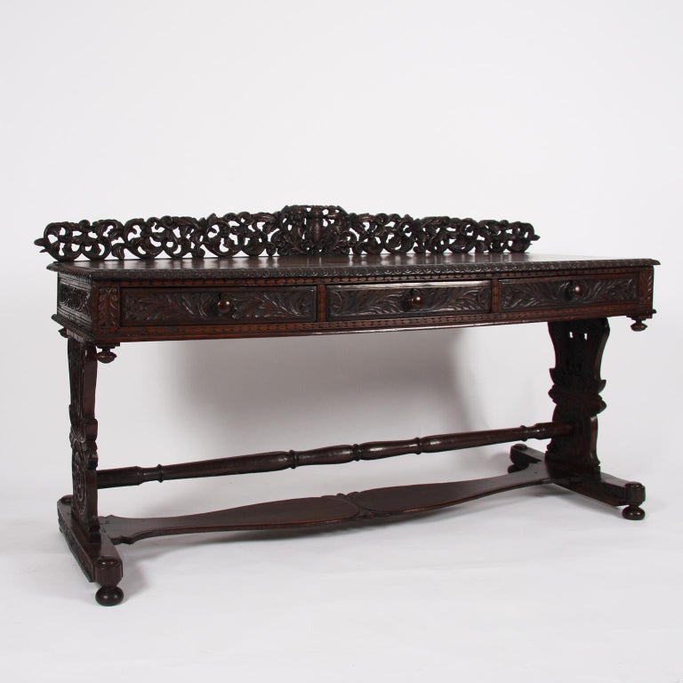 19th Century Black Anglo-Indian Carved Wood Desk at 1stDibs